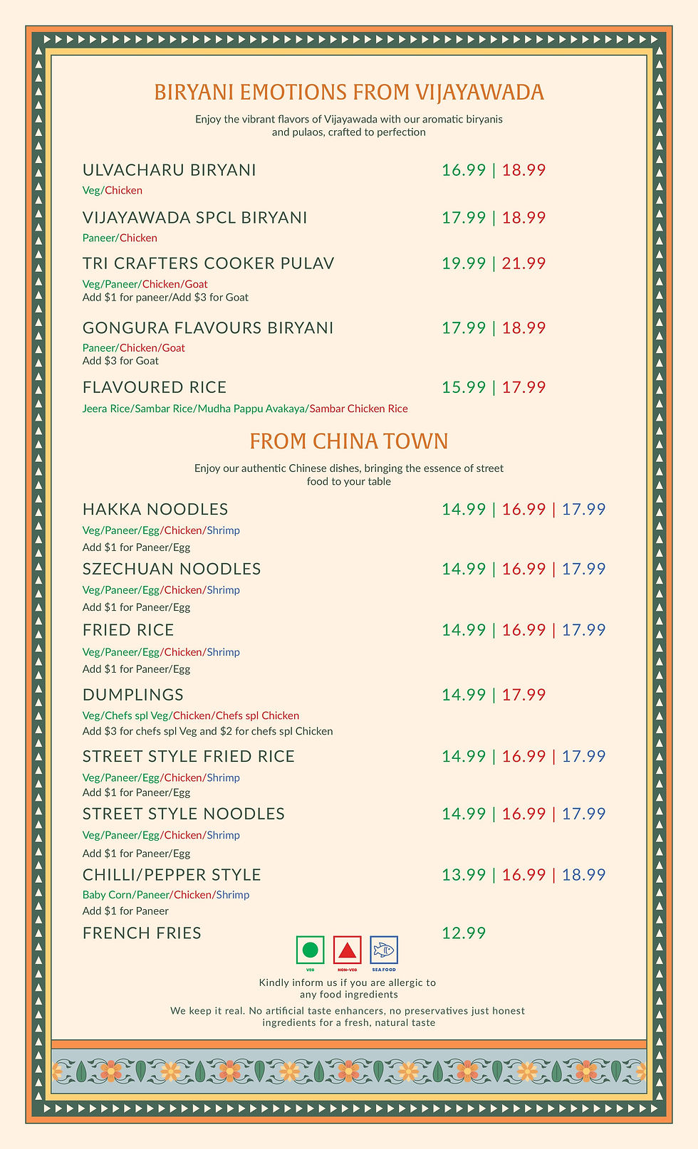 Triangles Biryani Indian Food Menu - Authentic Indian Cuisine